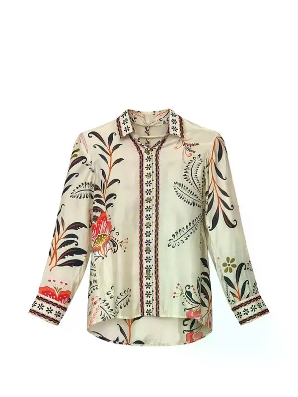 PAHIESA FORMENTERA Floral-print Silk-blend Shirt - Neutrals