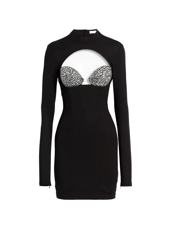 AREA Mini Cutout Crystal-embellished Dress - Black