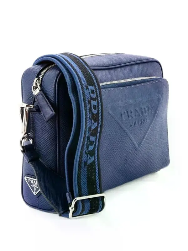 Prada Triangle Logo Messenger Bag Embossed Saffiano Leather Small Crossbody Bag