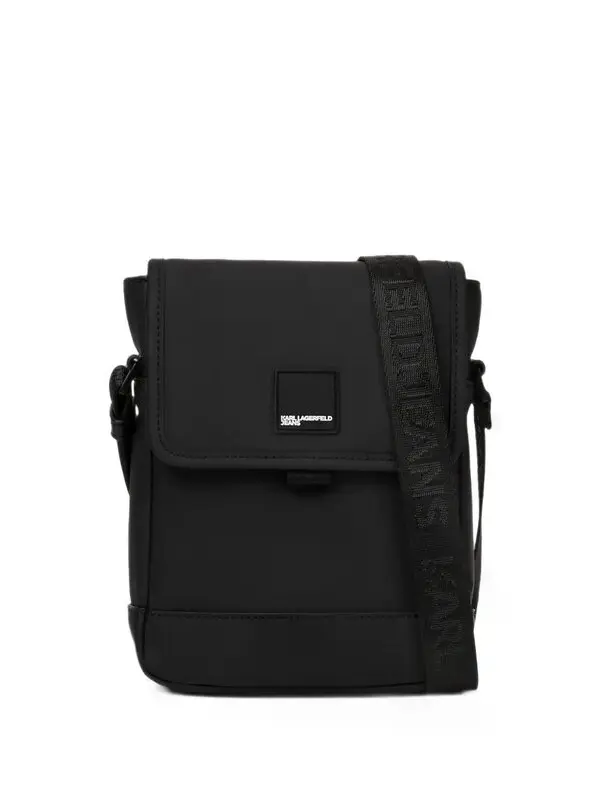 Karl Lagerfeld Coated Faux-leather Reporter Bag With Logo Jacquard Strap