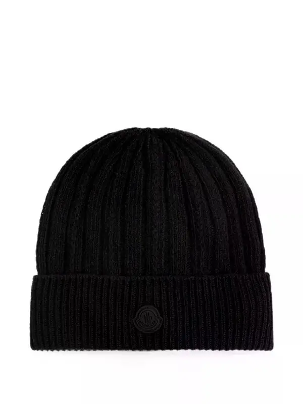 Moncler Logo-patch Ribbed-knit Beanie Hat - Black
