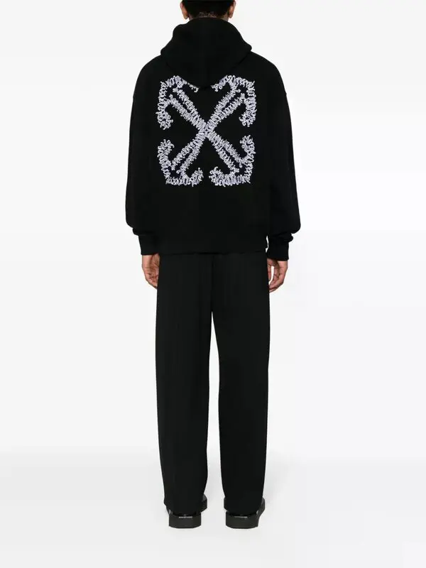 Off-White Logo-embroidered Organic-cotton Hoodie - Black