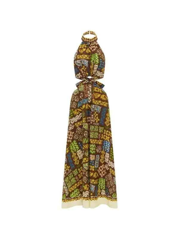 ALEMAIS Minnie Graphic-print Cut-out Midi Dress - Brown