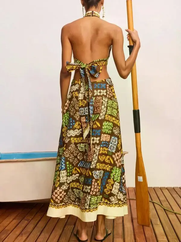 ALEMAIS Alemas Graphic Print Halterneck Midi Dress