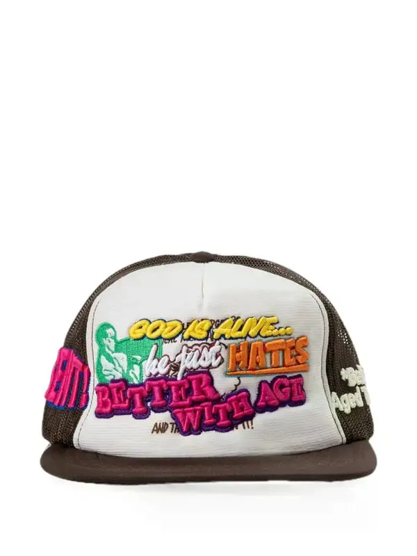 BETTER WITH AGE Repent Embroidered-details Mesh-panel Trucker Hat
