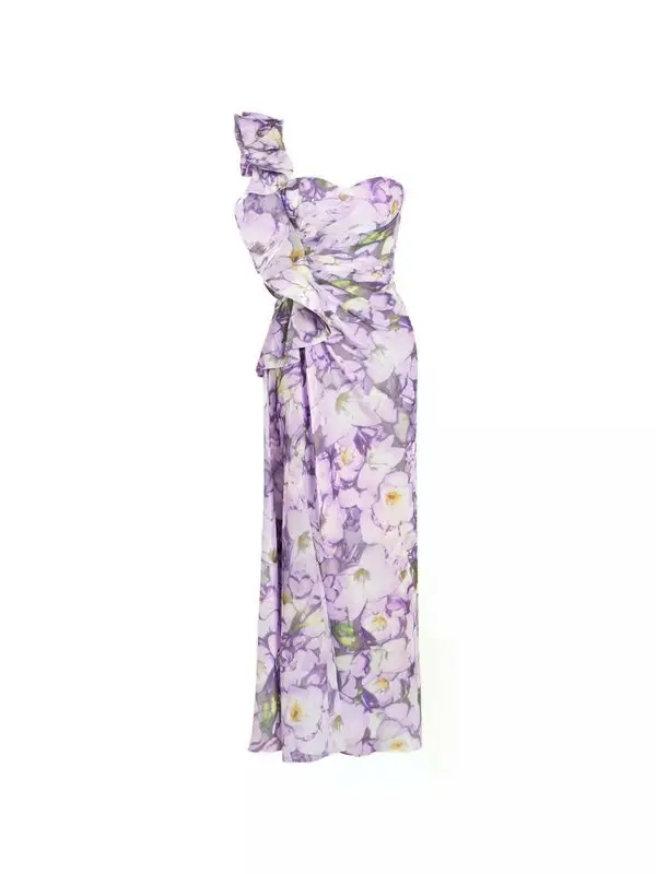 Badgley Mischka One-shoulder Ruffled Maxi Dress - Purple