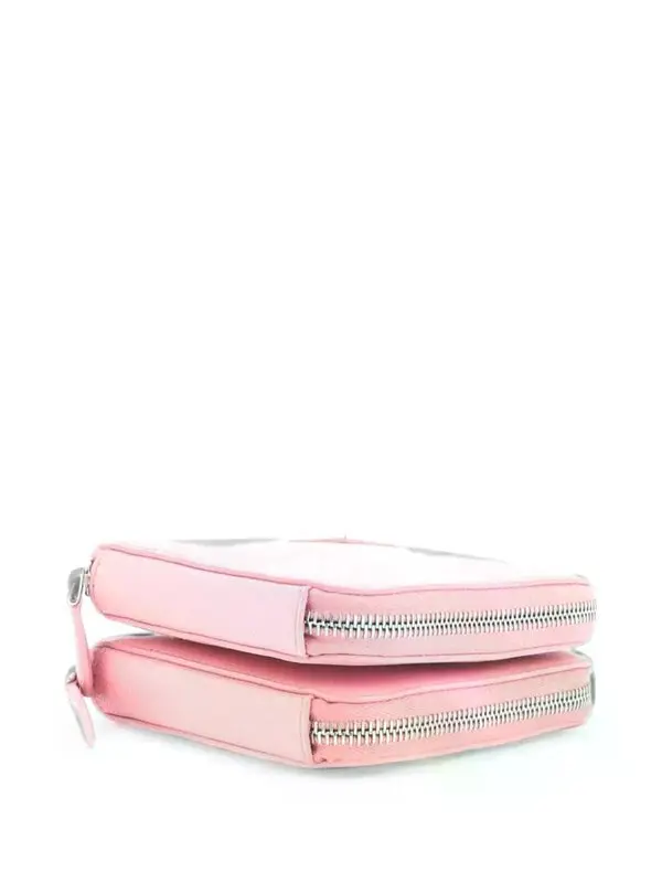 Prada Triangle Double Zip Pouch Bag With Chain Saffiano Leather Mini Crossbody Bag - Pink