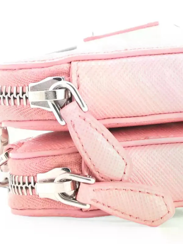 Prada Triangle Double Zip Pouch Bag With Chain Saffiano Leather Mini Crossbody Bag - Pink