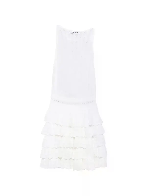 ANTONINO VALENTI Pointelle-knit Ruffled Mini Dress - White