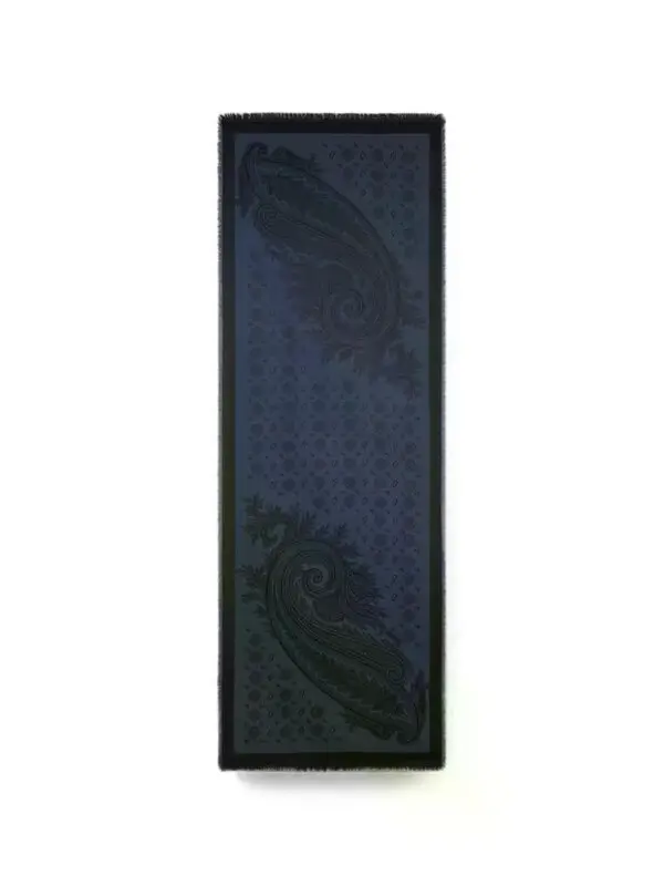Etro Paisley-jacquard Frayed Scarf - Blue