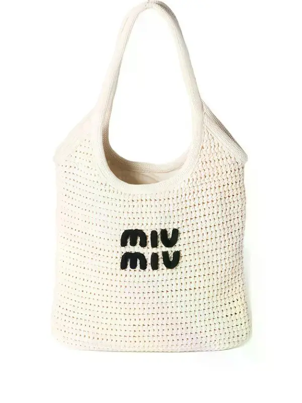 Miu Miu Medium Ivy Woven Tote Bag - Neutrals