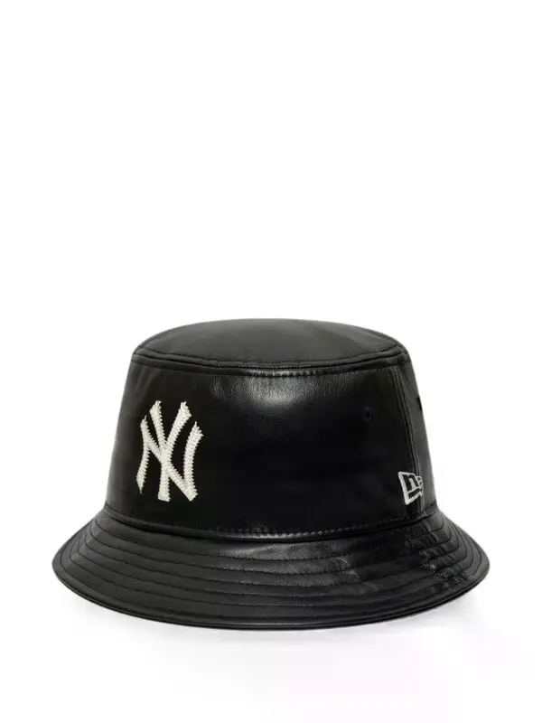 New Era Mlb Logo-embroidered Leather Bucket Hat - Black