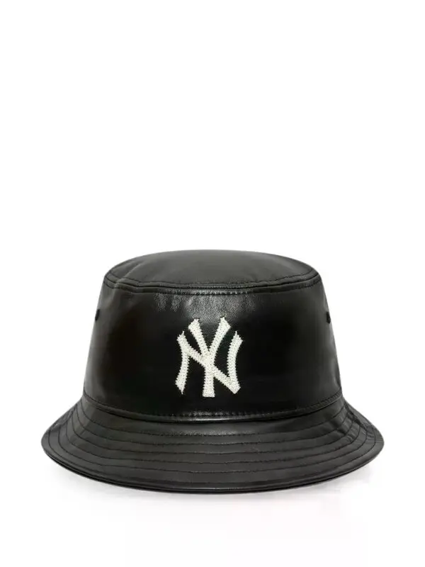 New Era Mlb Logo-embroidered Leather Bucket Hat