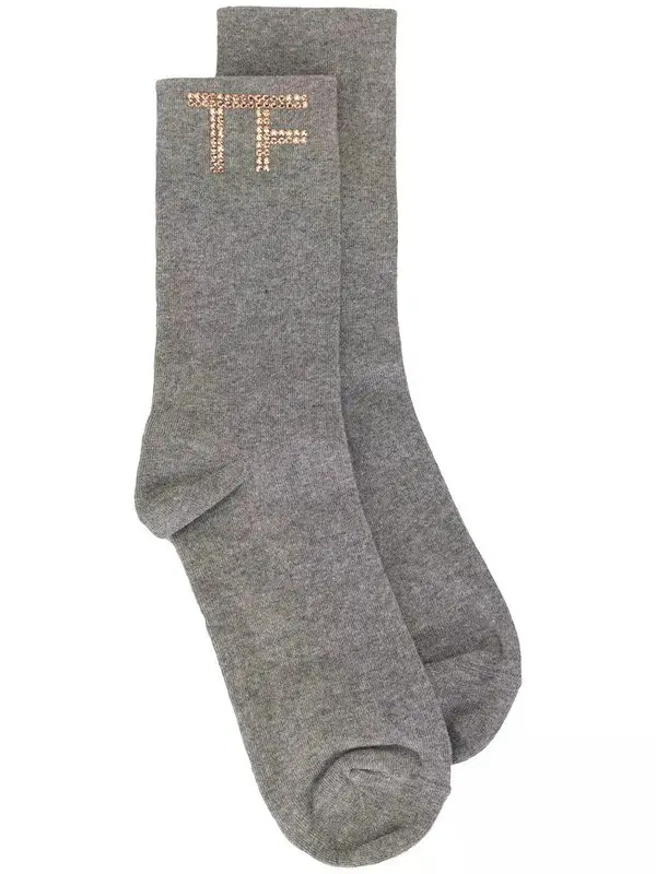 TOM FORD Gem-embellished Logo Socks - Grey