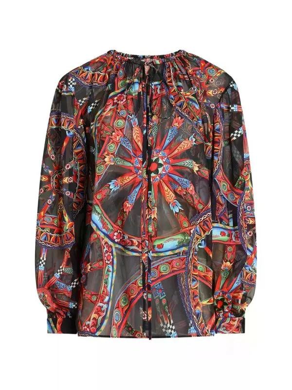 Dolce & Gabbana Carretto-print Devoré Twill Top - Black