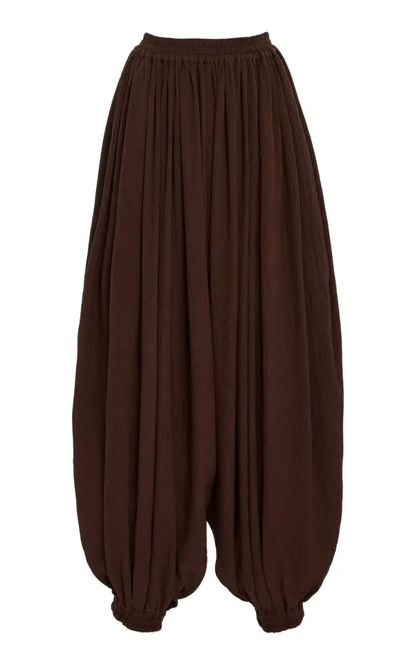 Michael Kors Sarouel Relaxed Silk Seersucker Wide-leg Pants - Brown