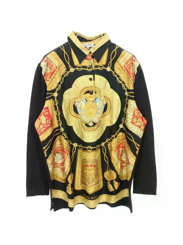 Hermès 2000s Silk-panel Long-sleeve Polo Shirt - Black