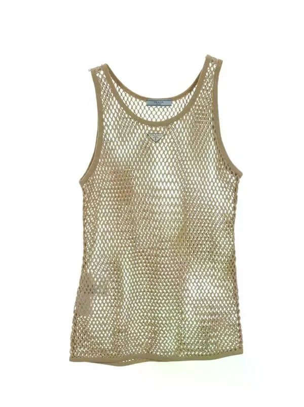 Prada 2010s Mesh Logo-plate Tank Top - Neutrals