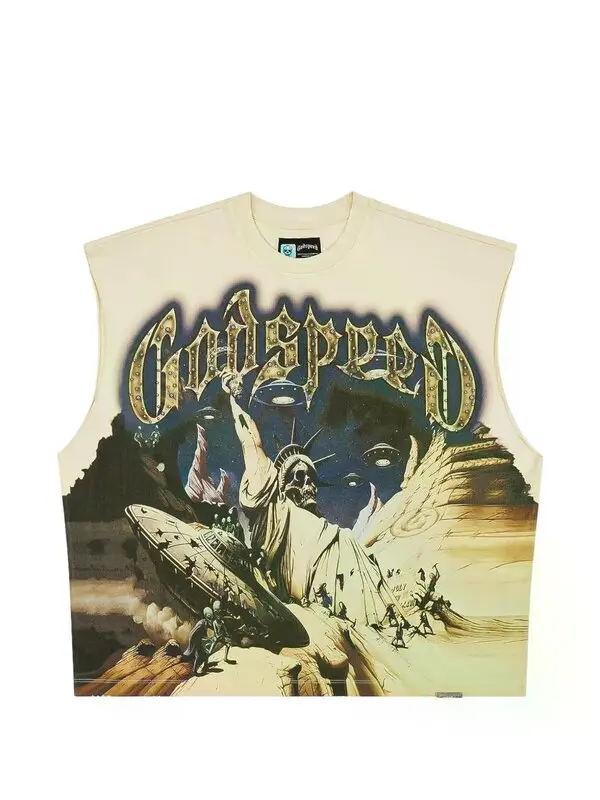GODSPEED The Landing Graphic-print Sleeveless T-shirt - Neutrals