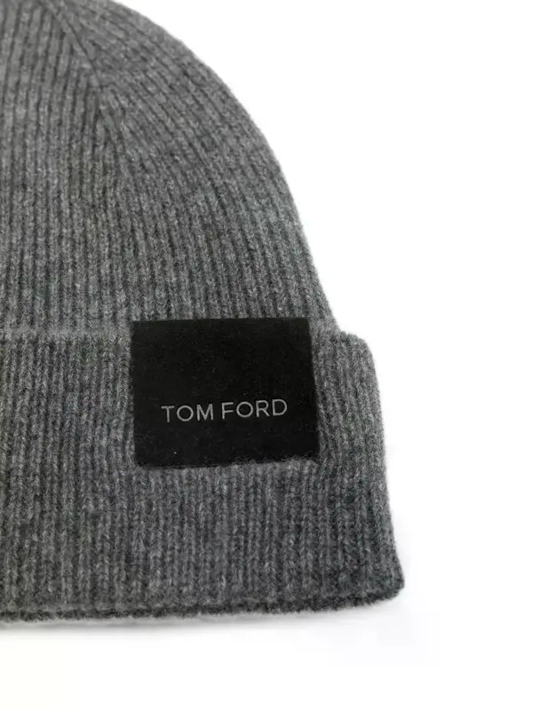 TOM FORD Ribbed-knit Logo-patch Beanie Hat