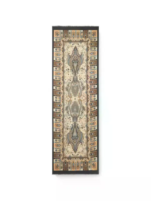 Etro Wool And Silk Scarf With Paisley Motif And Floral Details - Neutrals
