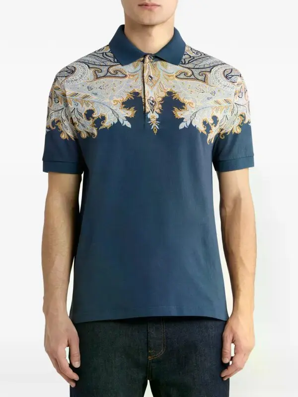 Etro Cotton Pique Polo Shirt With Placed Print