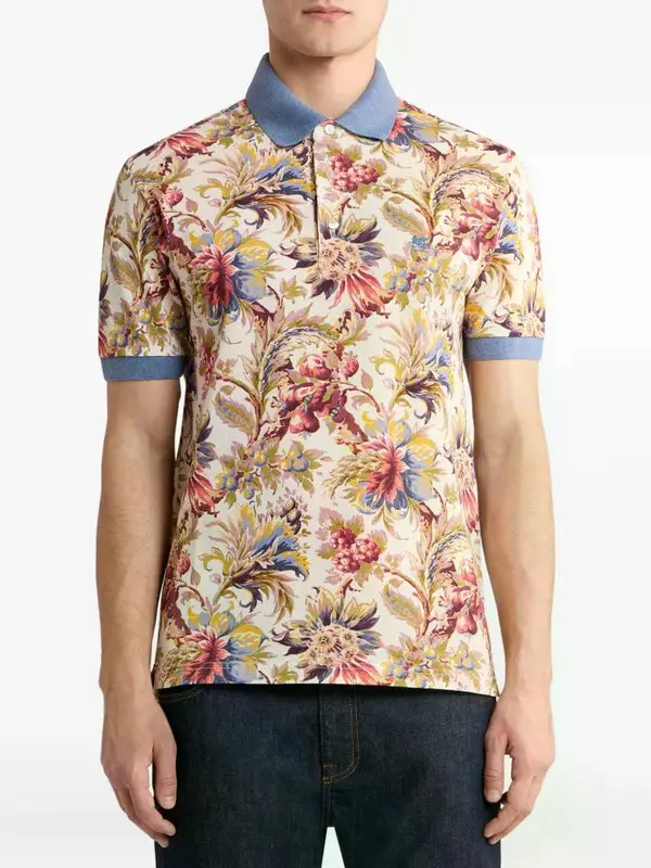 Etro Floral-print Polo Shirt - Blue