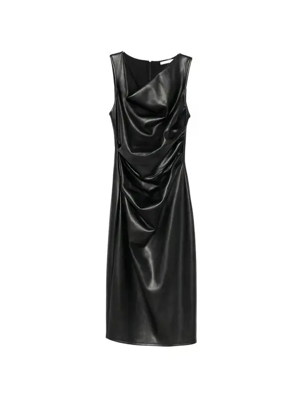 Patrizia Pepe Draped Coated-finish Dress - Black