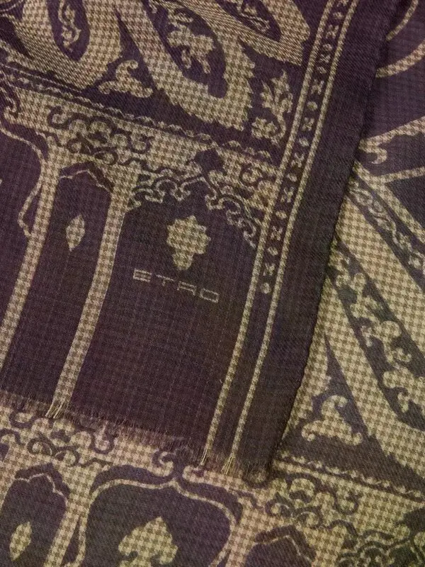 Etro Wool And Silk Scarf With Houndstooth Motif And Paisley Print - Purple
