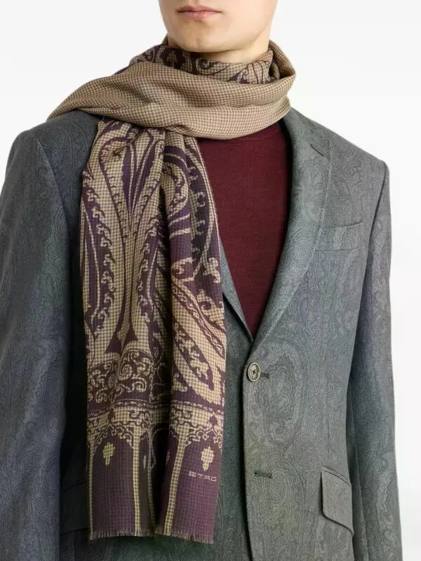 Etro Wool And Silk Scarf With Houndstooth Motif And Paisley Print