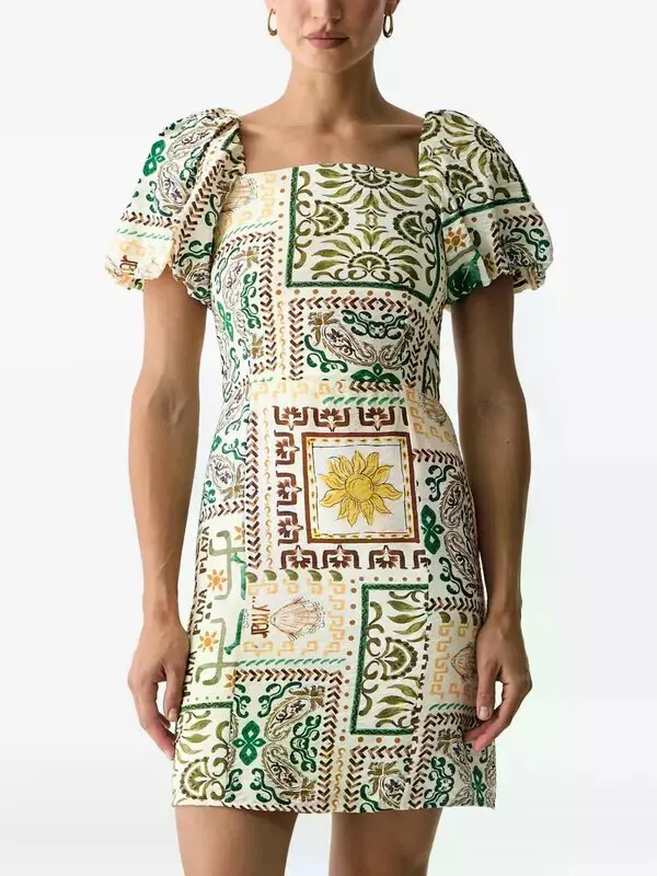 MORGAN Rbadi.f Paisley-print Puff-sleeve Mini Dress - Neutrals