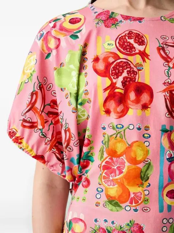 NEVER FULLY DRESSED Fruit-print Puff-sleeve Cotton Midi Dress
