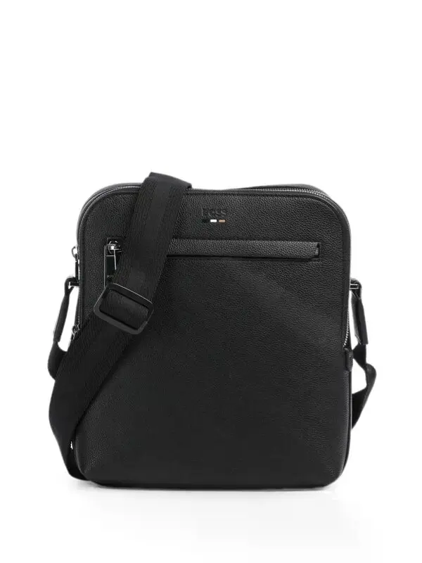 BOSS Logo-detail Leather Messenger Bag - Black