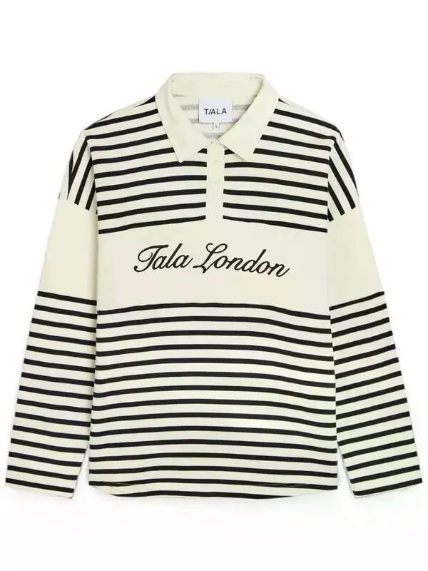 TALA Striped Long-sleeve Polo Shirt - Neutrals