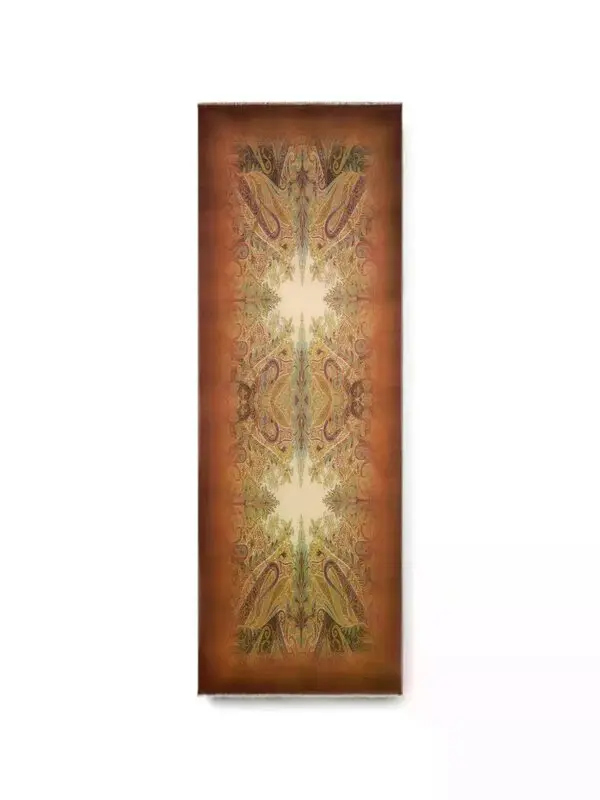 Etro Wool Scarf With Faded Print And Paisley Motif - Brown