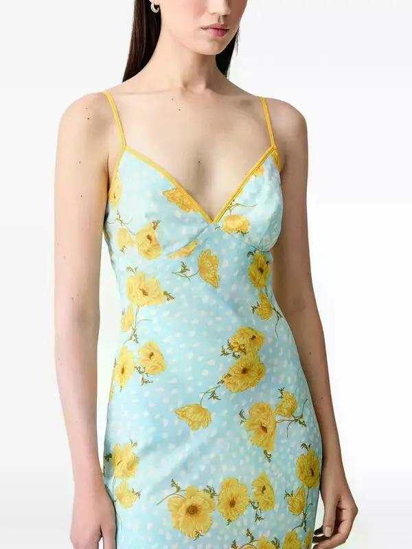 NEVER FULLY DRESSED Floral-print Rosette-detail Maxi Dress - Blue