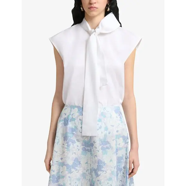 Marni Sleeveless Neck-tie Cotton Blouse