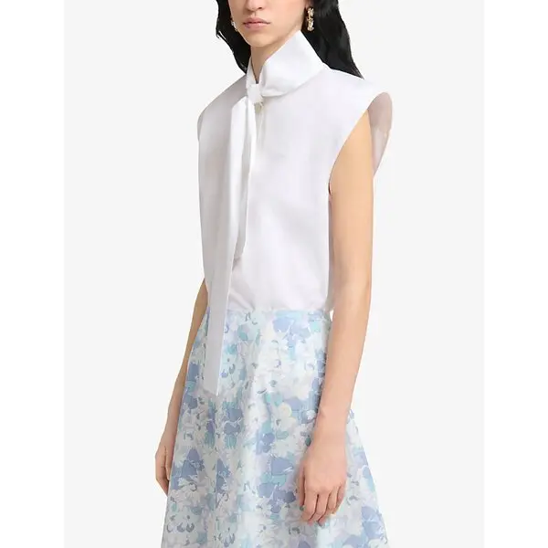 Marni Sleeveless Neck-tie Cotton Blouse
