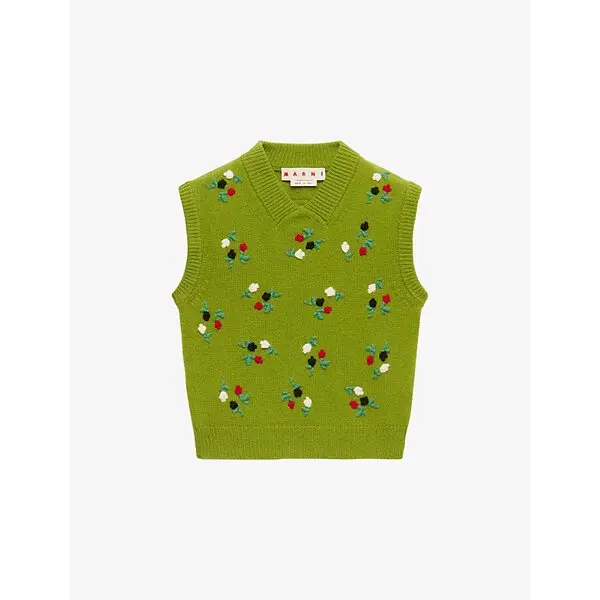 Marni Flower-embroidered Wool And Cashmere Vest