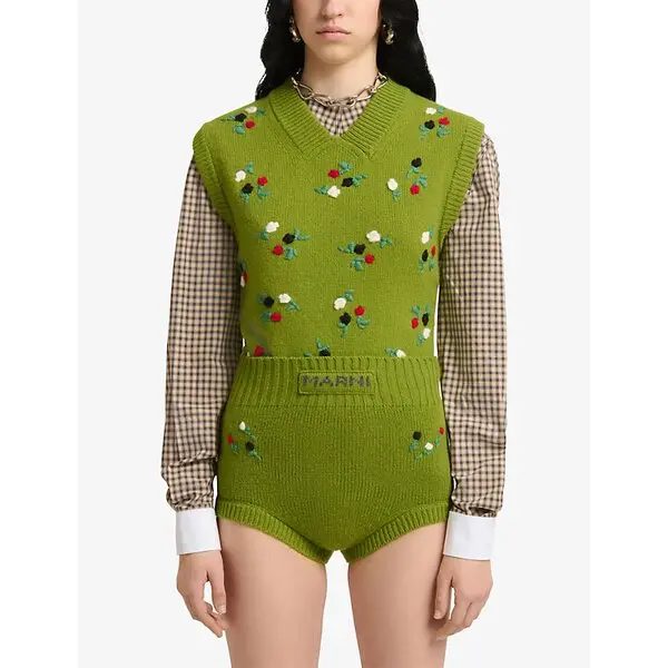 Marni Flower-embroidered Wool And Cashmere Vest