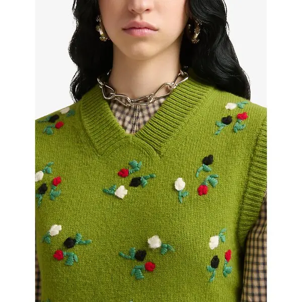 Marni Flower-embroidered Wool And Cashmere Vest