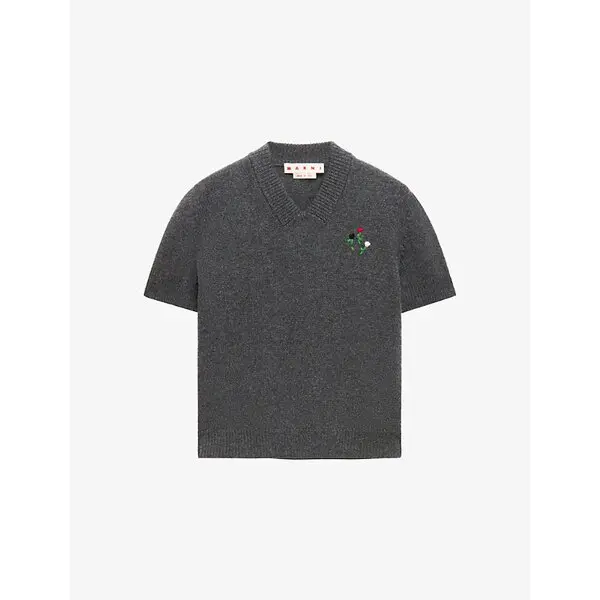 Marni Flower-embroidered Short-sleeve Wool And Cashmere-blend Jumper - Fln60