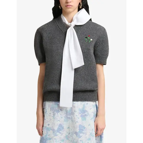 Marni Floral Embroidered V-neck Short-sleeve Jumper