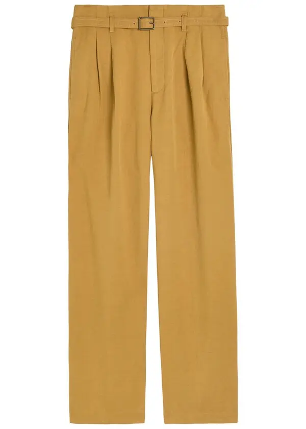 Polo Ralph Lauren Belted Cotton And Linen-blend Trousers - Brown