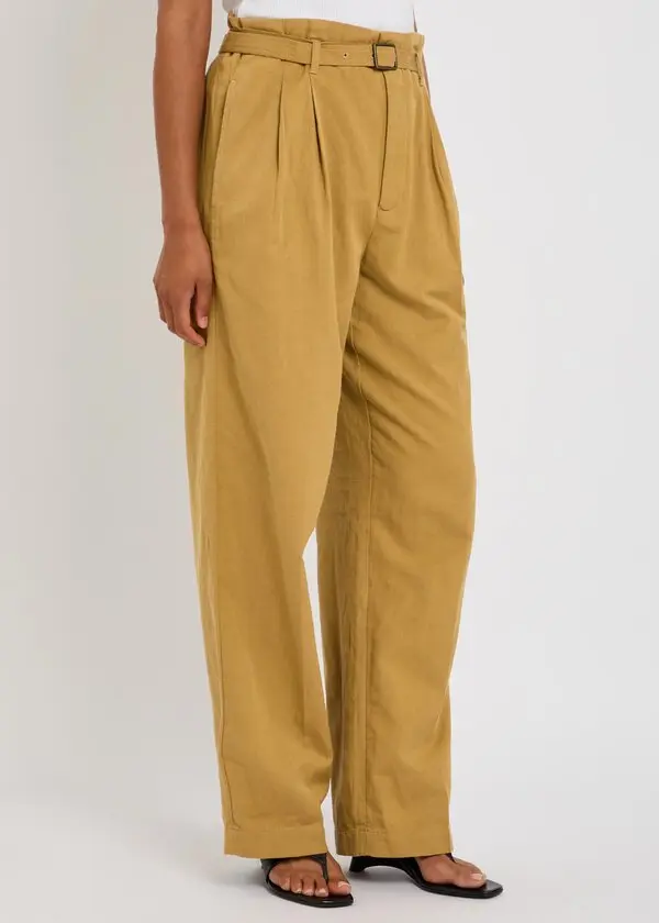Polo Ralph Lauren Belted Cotton And Linen-blend Trousers