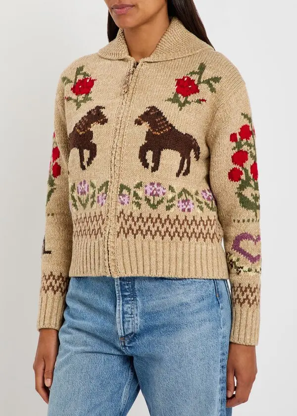 Polo Ralph Lauren Intarsia Cotton-blend Cardigan - Beige