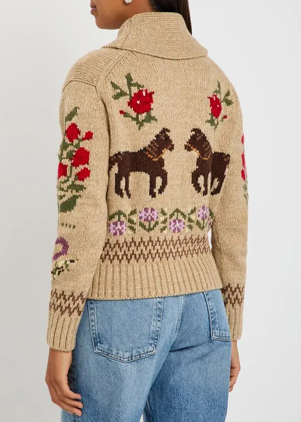 Polo Ralph Lauren Intarsia Cotton-blend Cardigan - Beige