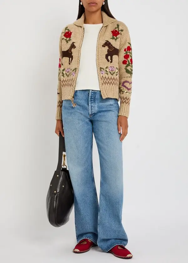 Polo Ralph Lauren Intarsia Cotton-blend Cardigan - Beige