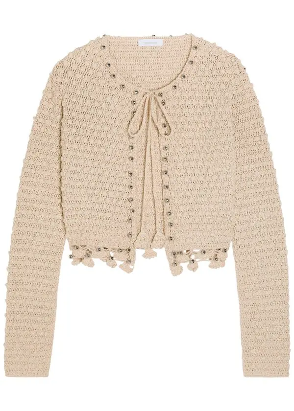 Rabanne Bead-embellished Crochet Cotton Cardigan - Ecru