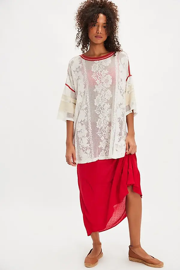 We The Free Mesh Lace Jersey Tee - Clean Ivory